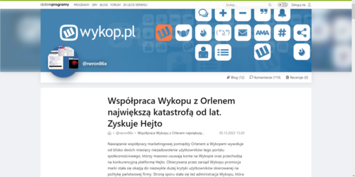 Dobreprogramy.pl - Współpraca Wykopu z Orlenem największą katastrofą od lat. Zyskuje Hejto ...